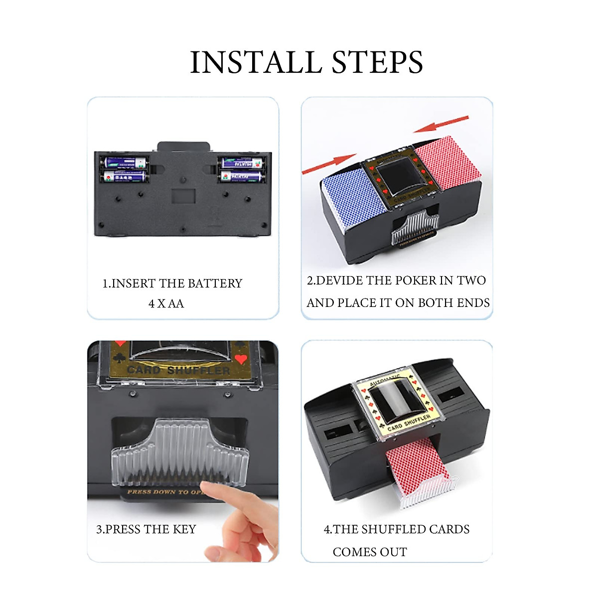 YESBAY Card Shuffler Automatic Battery Powered Card Shuffler Electric Shuffler Playing Card Shuffler Machine for Blackjack and Poker Games (4 Deck)