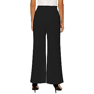 LNX Linen Pants for Women High Waisted Wide Leg Drawstring Casual Loose Pants with Pockets Black