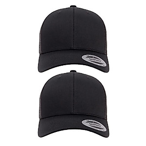 Yupoong Mens Yp Classics Retro Trucker Cap Hat, Black, One Size, 2 Pack