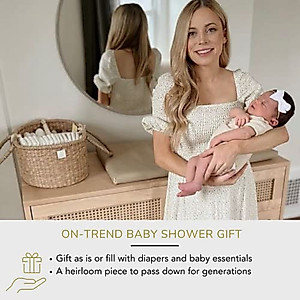 BEBE BASK Baby Diaper Caddy Organizer in Organic Seagrass w Removable Divider - Luxury Diaper Caddy Basket Makes The Perfect Cute Diaper Caddy for Baby Girl & Diaper Caddy for Baby Boy