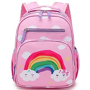 Toddler Backpack for Boys Girls, Preschool Kindergarten School Book Bag Cute Kids Backpacks with Chest Strap, Rainbow