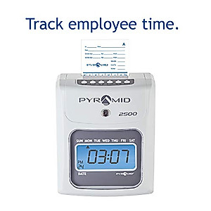Pyramid Time Systems 2500 Small Business Time Clock Bundle with 100 Time Cards, 1 Ribbon, 1 Time Card Rack, 2 Security Keys - No Employee Limit, ivory