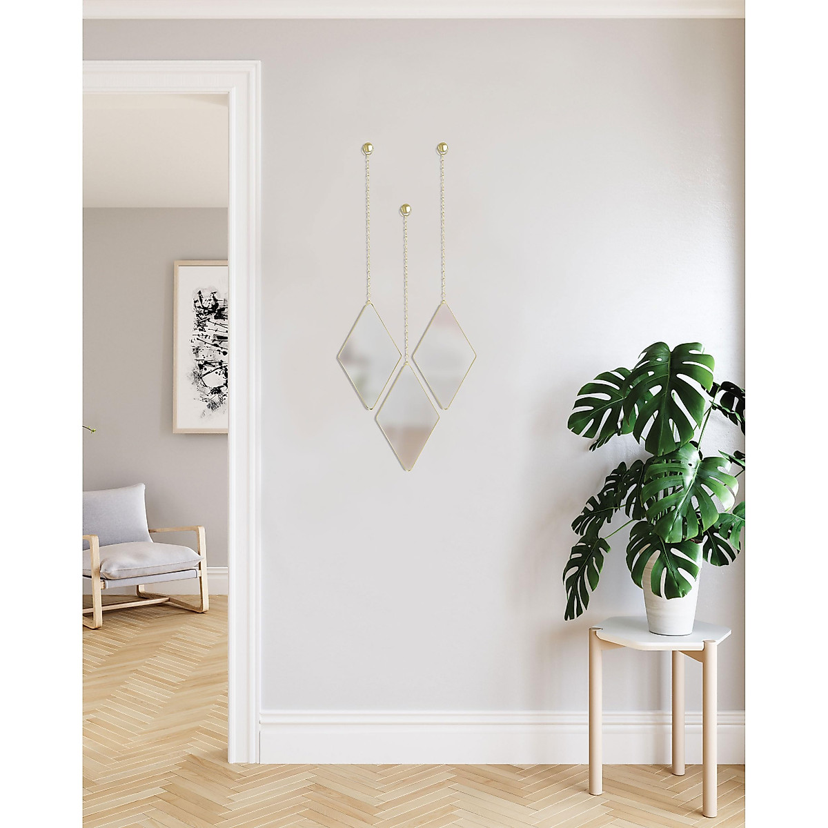 Umbra 358777-221 Dima, Matte Brass, Set of 3, Trio of Decorative Mirrors Apartment Décor/Wall Art, Diamond