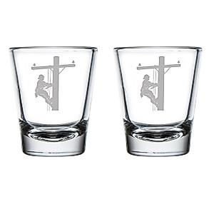 Set of 2 Shot Glasses 1.75oz Shot Glass Lineman Electric Pole Climber