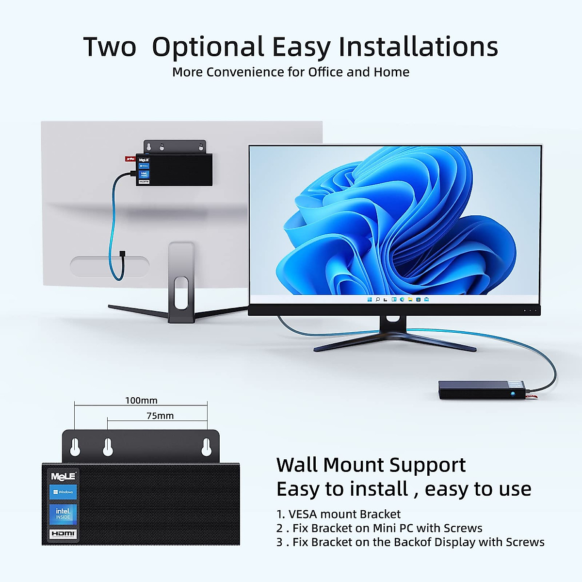 MeLE N5105 Fanless Mini PC Stick PCG02 Pro, 8GB 128GB Mini Computer Stick Windows 11 Pro, Dual HDMI 4K, Wi-Fi 6, Gigabit Ethernet, BT 5.2, USB 3.2 * 2, USB-C Micro PC with VESA Mount