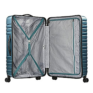 U.S. Traveler Boren Polycarbonate Hardside Rugged Travel Suitcase Luggage with 8 Spinner Wheels, Aluminum Handle, Teal, 2-Piece Set, USB Port in Carry-On