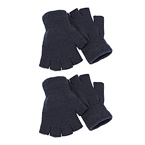 SATINIOR 2 Pair Unisex Half Finger Gloves Winter Stretchy Knit Fingerless Gloves in Common Size