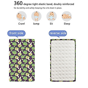 Vegetable Art Themed Fitted Mini Crib Sheets,Portable Mini Crib Sheets Soft Toddler Mattress Sheet Fitted-Baby Sheet for Boys Girls,24“ x38“,Fern Green Plum