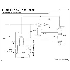 Kingston Brass KS3100AL Restoration Wall Mount Pot Filler Kitchen Faucet, 13 Inch Length, Matte Black
