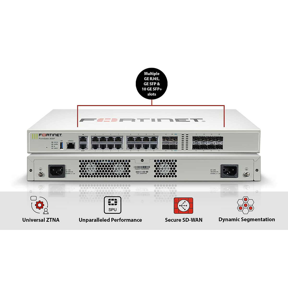FortiGate-200F Network Security Appliance Plus 1 Year FortiGuard Unified Threat Protection (UTP) and FortiCare Premium (FG-200F-BDL-950-12)