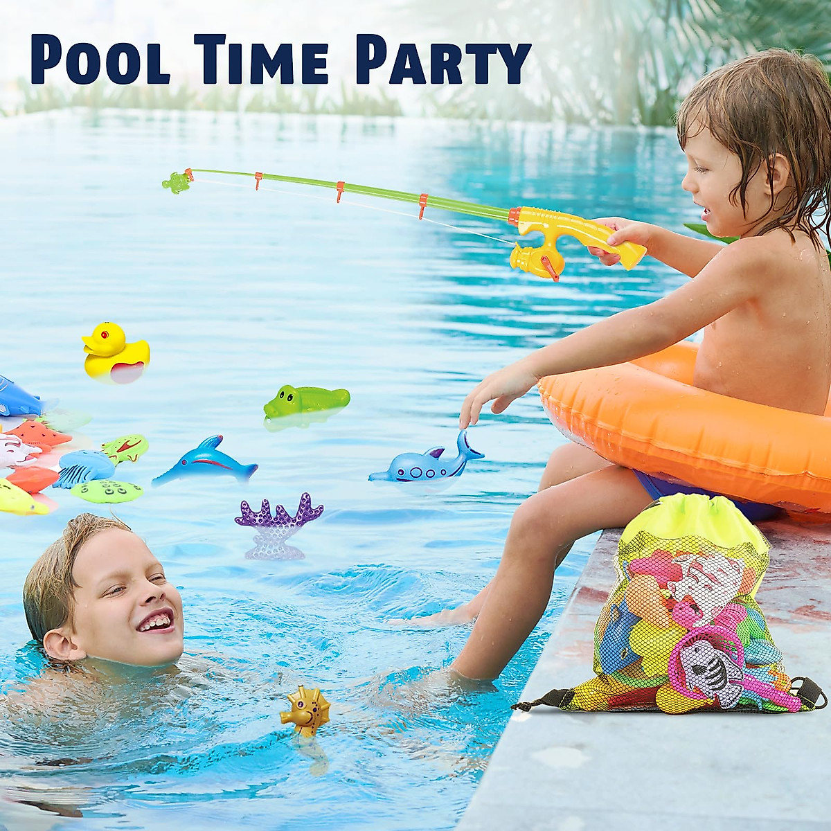 CozyBomB™ Kids Pool Fishing Toys Games | Summer Magnetic Floating Toy Magnet Pole Rod Fish Net Water Table Bathtub Bath Game, Learning Education For age 3 4 5 Boys Girls Toddlers Carnival Party Favors