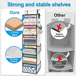 homyfort 6-Shelf Weekly Hanging Closet Clothes Organizer for Kids, Days of The Week Clothes Organizer for Closet, Sturdy Oxford Kids Closet Organizers and Storage (White)