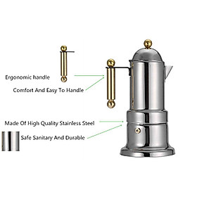 Yencoly Stovetop Espresso Machine, Stainless Steel Moka Pot Stovetop Espresso Coffee Maker with Safety Valve 4 Cups