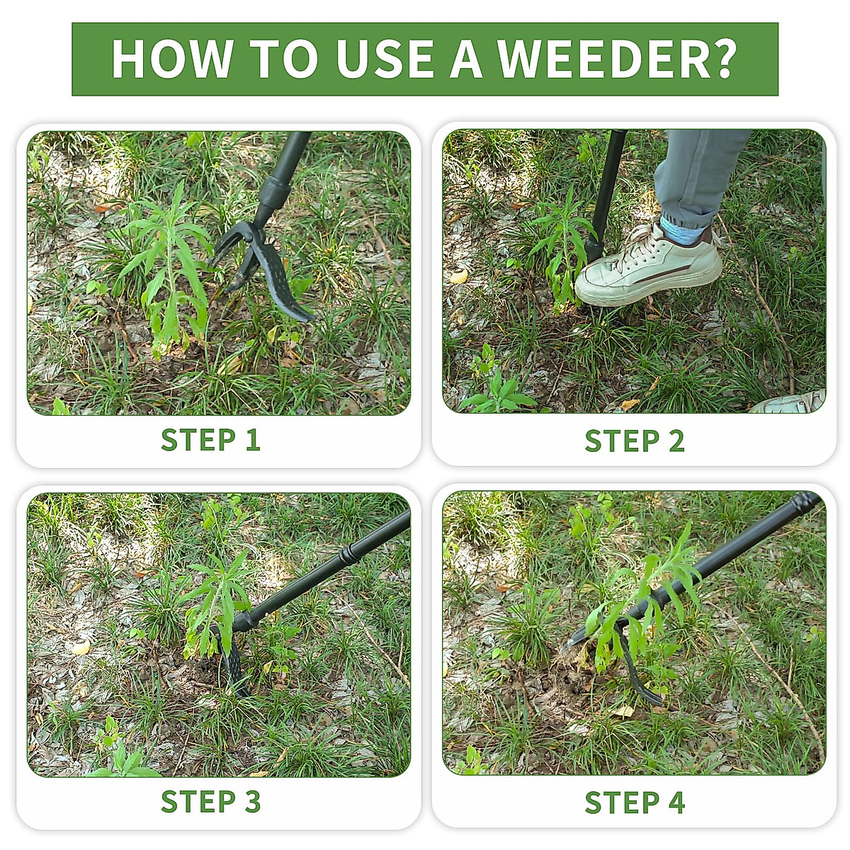 DMDMBSR Weed Puller Tool, Stand Up Weed Puller Long Handle Removable Steel Tube and Non-Slip 4 Claw Steel Head Design, Manual Weeders Easily Remove Dandelion Root Tool Gardening Patio Yard（47 in）