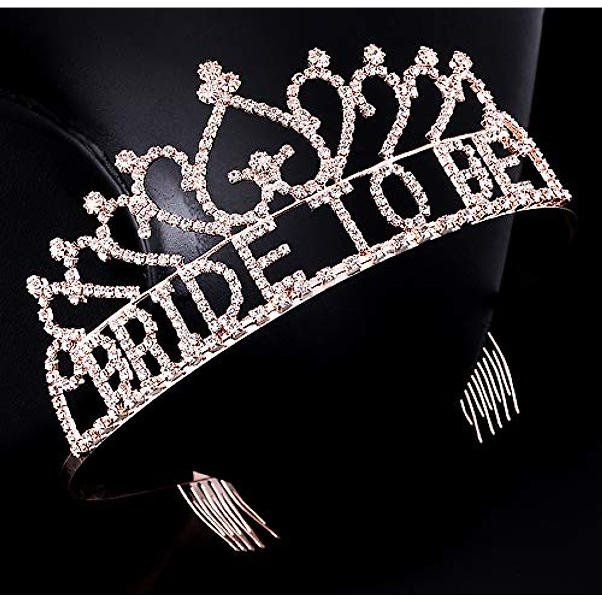 Coucoland Women’s Bride to Be Crown Tiara and Bride to Be Sash Crystal Rhinestone Tiara Headband for Wedding Bridal Shower(Rose Gold)