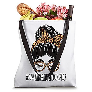 Substance Abuse Counselor Mom Leopard Messy Bun Hair Woman Tote Bag