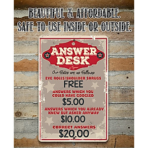 Personalized Answer Desk - Custom Metal Office Sign for Home Office Business, Funny Front Desk Decor, Perfect Gift for Secretary and Receptionist, 8x12 or 12x18 Indoor/Outdoor Durable Metal Sign