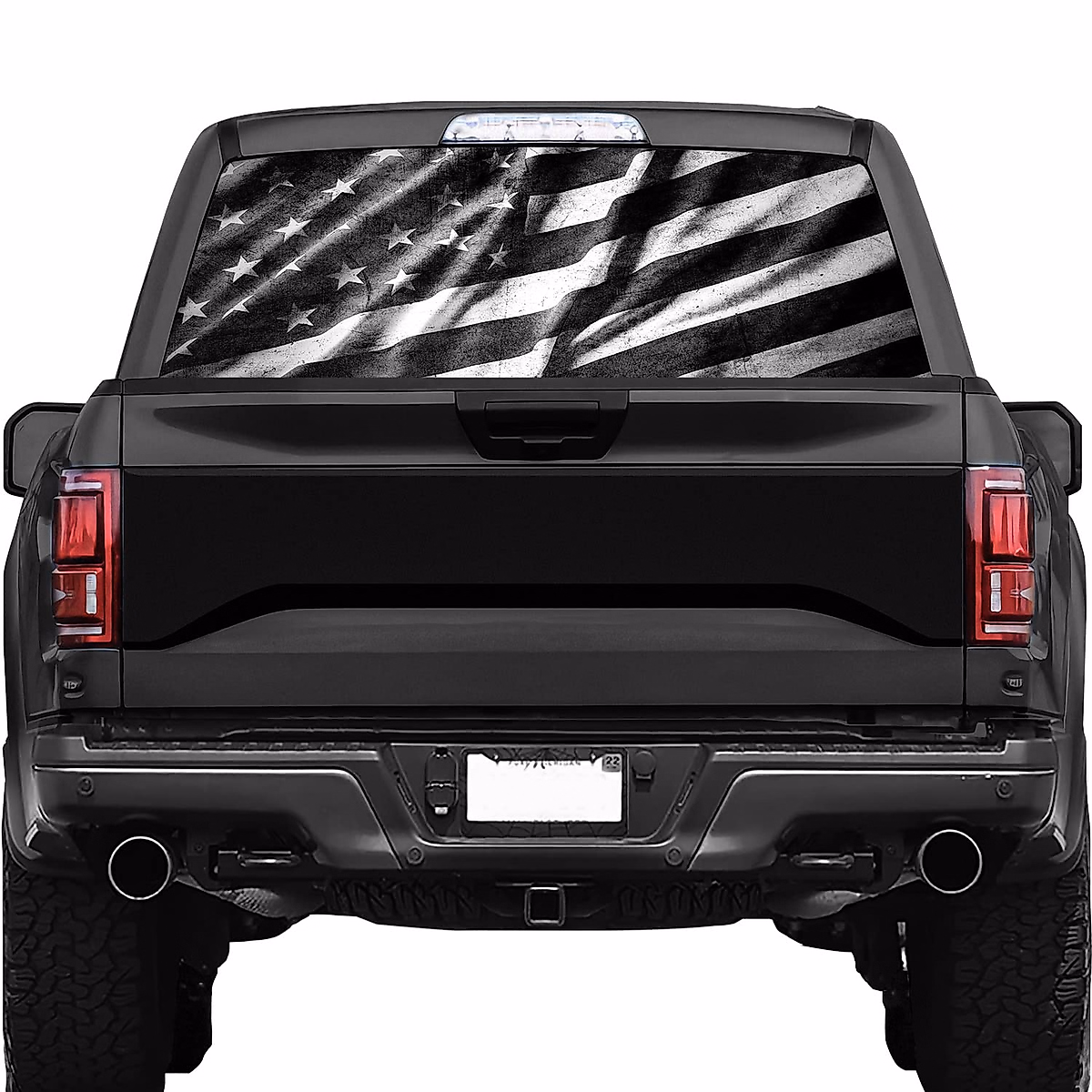 Rzuiytye American Flag Rear Window Decal for Truck,Black Flag Truck Rear Window Decal,American Flag Decals for Truck Car SUV (Black,65x17in)