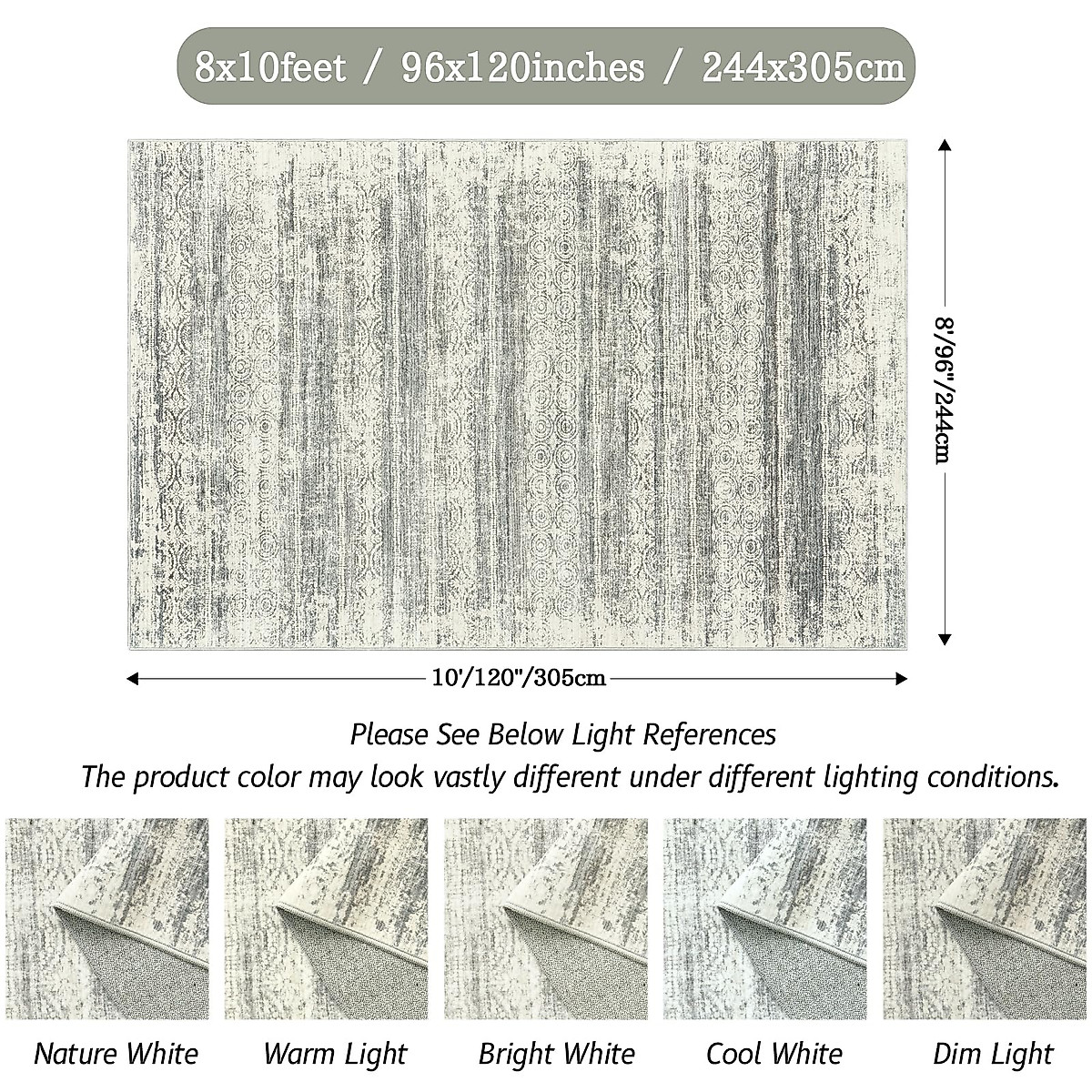 Miukiki 8x10 Area Rugs, Modern Abstract Rug with Non Slip Backing, Stain Resistant Washable Rugs, Non-Shedding Area Rug for Living Room (Grey, 8'x10')