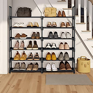 Samhe 6 Tiers Shoe Rack, 24 Pairs Shoes Boots Storage Organizer Stackable Metal Stand Shelf for Closet Entryway Hallway, Black