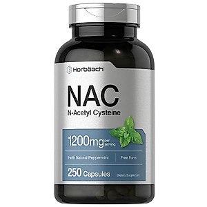 Horbäach NAC N-Acetyl Cysteine Supplement 1200mg | 250 Capsules | with Natural Peppermint | Non-GMO, Gluten Free