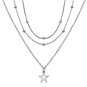 Aluinn Silver Star Layered Necklace Boho Choker Necklaces Chain Jewelry Layering for Women