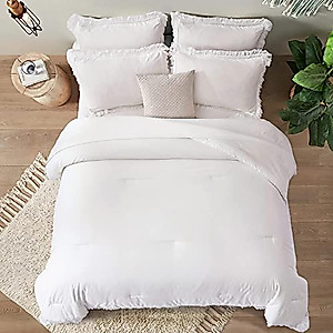 7 Pieces Bed in a Bag Comforter Set White Tassel Comforter Set Boho Fringe Comforter Tufted Soft Microfiber Bedding Sets King (1 Comforter,2 Pillowcases,2 Pillow Shams,1 Flat Sheet,1 Fitted Sheet)