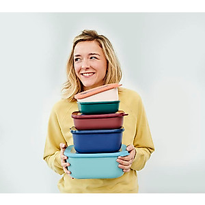 Mepal Cirqula Multi Rectangular 3-Piece (500 + 1000 + 2000 ml) Nordic Blue-Bowl Set-Food Storage Containers-Stackable-Dishwasher Safe, Polypropylene Thermoplastic elastomer, Flach