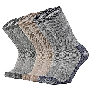 SOX TOWN Men's Merino Wool Cushion Crew Socks Moisture Wicking Control for Outdoor Hiking Work Boot Thermal Warm All Seasons(Mixcolor1 L)