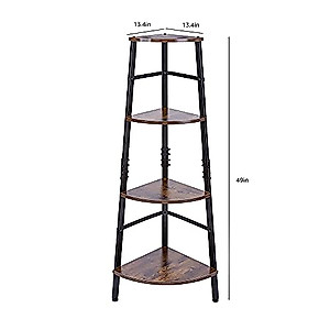 AZL1 Life Concept Industrial Corner Shelf, 4-Tier Bookcase, Storage Rack, Plant Stand for Home Office, Wood Look Accent Furniture with Metal Frame, Rustic Brown
