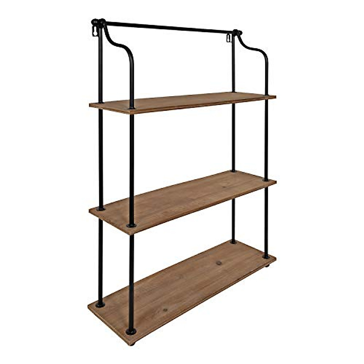 Kate and Laurel Walters Wood and Metal 3-Tier Shelving, 21" x 32", Rustic Brown and Black, Shabby-Chic Industrial Shelves for Storage and Decor