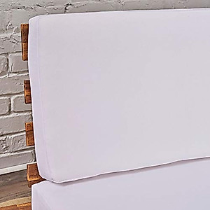 Christopher Knight Home Eulah Indoor Minimalist Acacia Wood Right-Sided Sofa with White Cushions, Sandblast Finish / White