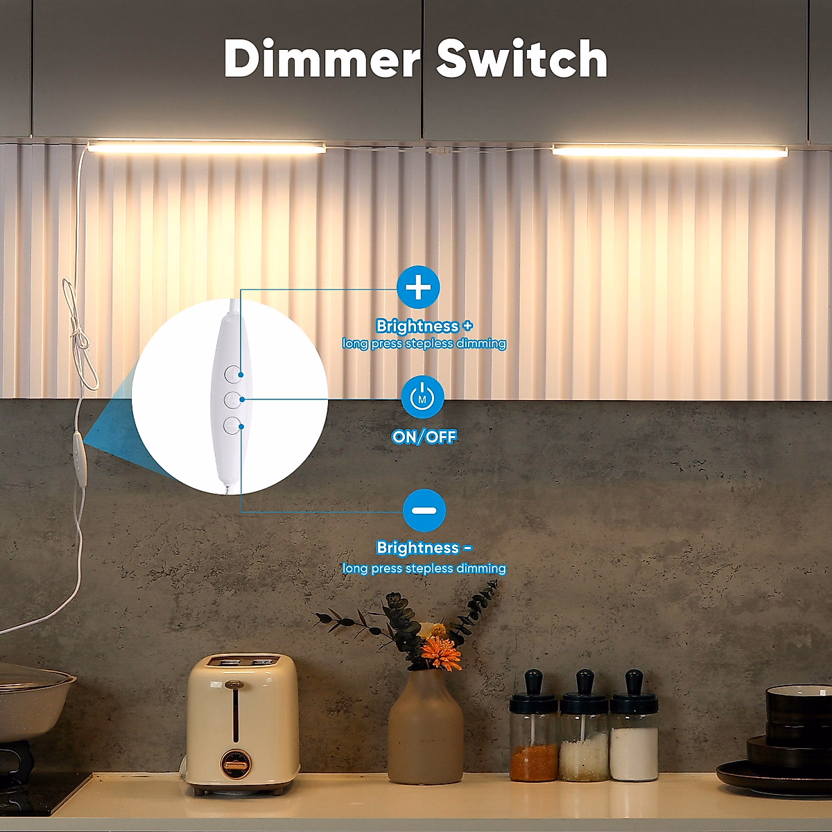Litever Plug-in Under Cabinet Lighting Kit with Adapter, Dimmer, 2 pcs 12 Inch USB LED Light Strips. Dimmable Linkable for Kitchen Counter, Workbench, Over Sink, Closet, Pantry. Cool White 4000K