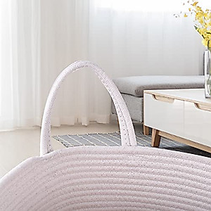 Laundry Hamper, Woven Laundry Basket Nursery Hamper Cotton Rope Basket Laundry Hamper with Handles for Storage, Kids Toy Basket Cute Baby Clothes Hamper 15 x 15 x 20 Inches