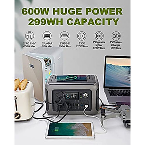 ALLPOWERS 299Wh 600W Portable Power Station R600, LiFePO4 Battery Backup with UPS Function, 1 Hour to Full 400W Input, MPPT Solar Generator for Outdoor Camping, RVs, Home Use
