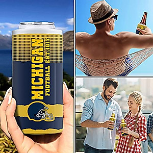 Michigan Slim Can Cooler Double Walled Insulated Stainless Steel Vacuum Beverage Can Cooler Insulator for 12oz Slim Beer, Soda, and More