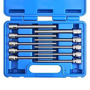 Neiko 10076A 3/8-Inch Drive Extra Long Allen Hex Bit Socket Set, Metric, 3 mm - 10 mm | S2 and Cr-V Steel, 7-Piece Set