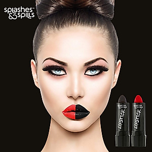 Vivid Black and Red Lipstick - 2 Pack Combo - Bold, Translucent, No Sheen Lip Color With Matte Finish - Makeup and Cosmetics by Splashes & Spills
