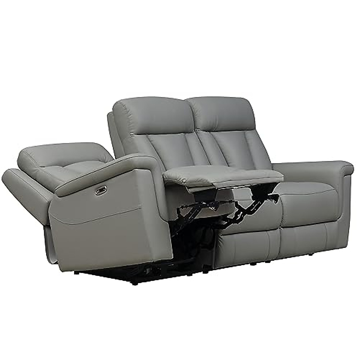 Hydeline Rhapsody Top Grain Leather Power Zero Gravity Reclining Sofa Couch 85", Silver Gray, Memory Foam, Pocket Coils and Control Panel