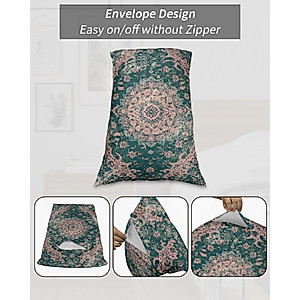 Edwiinsa Boho Modern Pillow Covers Standard Size Set of 2 20x26 Bed Pillow, Plush Soft Comfort for Hair/Skin Cooling Pillowcases with Envelop Closure Throw Covers Green Abstract Minimalist Flower