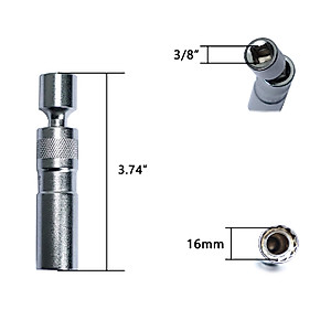 16mm Magnetic Thin Wall Spark Plug Socket Universal Joint 3/8-Inch Drive Swivel Socket Removal Tool 12pt 96L (16mm) Compatible with BMW