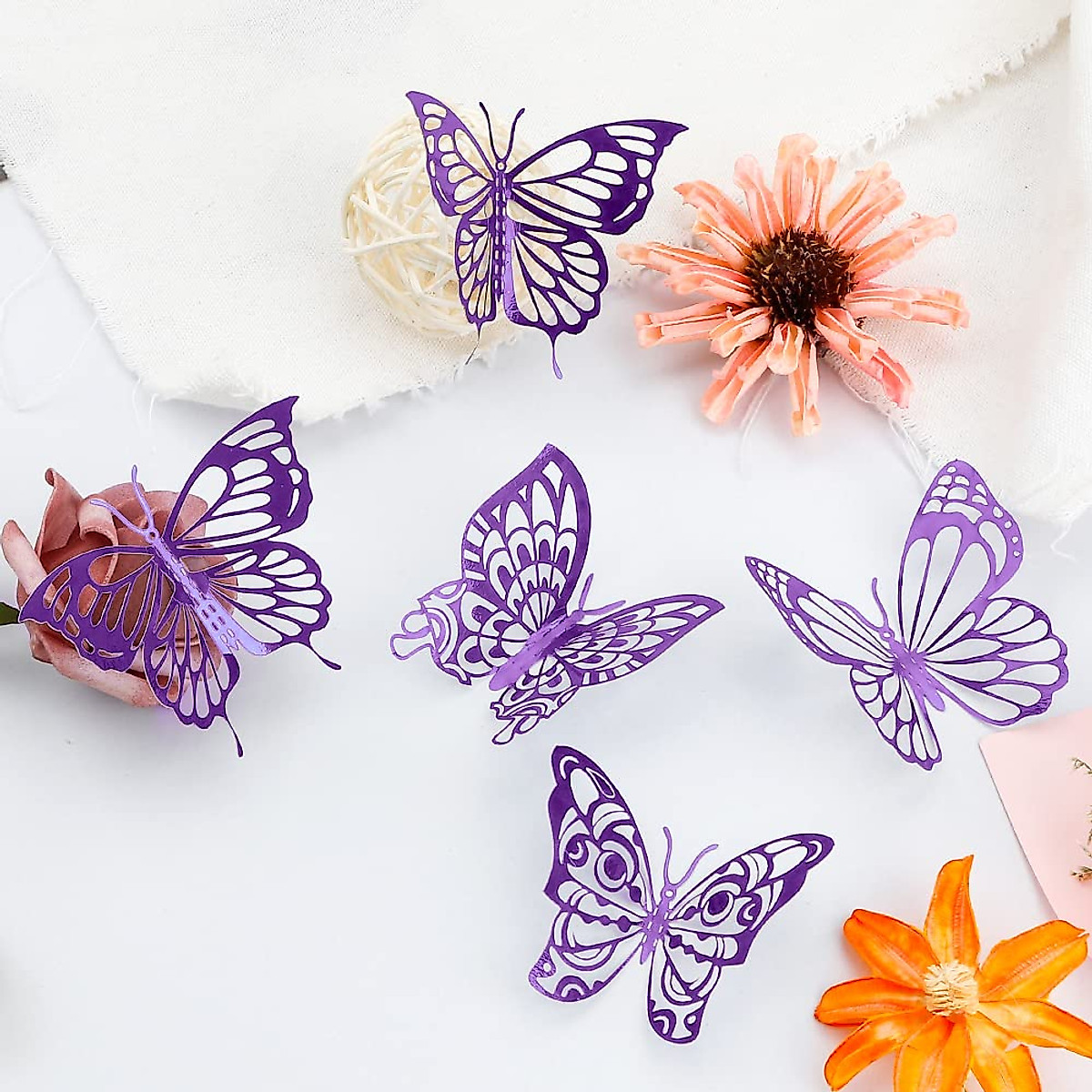 72pcs 3D Butterfly Wall Decor Stickers, Purple Butterfly Party Decorations - 4 Styles, 3 Sizes