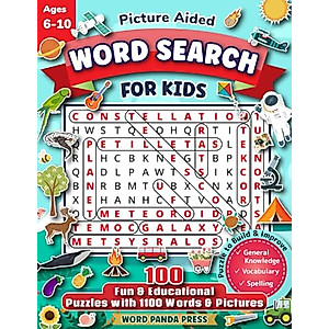 Word Search for Kids with Pictures: 100 Fun & Educational Wordsearch Puzzle Book with 1100 Words & Images for Coloring - Brain Booster Activity Book for Kids Ages 6-8, 8-10 & Smart Children Ages 4-6