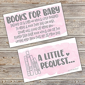 50 Pink Watercolor Books for Baby Shower Request Cards - Invitation Inserts - Girl Baby Shower