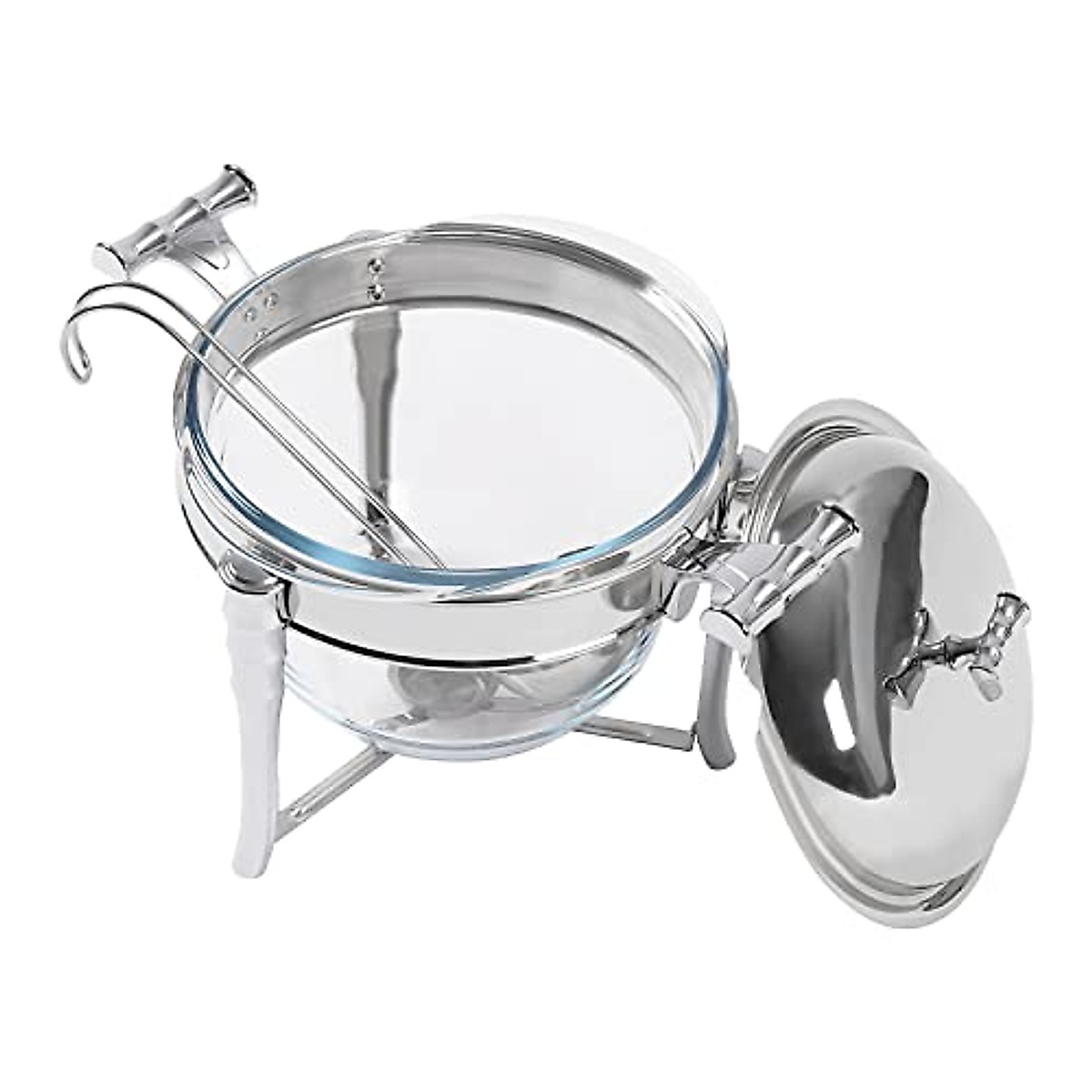 DYRABREST Chafing Dish Buffet Set,Stainless Steel Frame Chafing Dishes Glass Dish Server Food Warmer with Soup Ladle for Parties