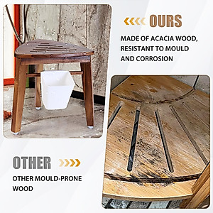 Boulphia 12.8'' Shower Stool for Inside Shower, Acacia Wood Shower Foot Rest for Shaving Legs, Waterproof Corner Shower Stool with Storage Shelf for Inside Small Shower Spaces