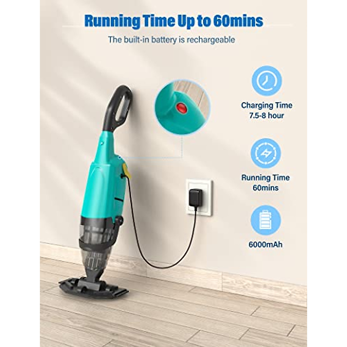 Efurden Handheld Pool Vacuum, Rechargeable Pool Cleaner with Running Time up to 60-Minutes Ideal for Above Ground Pools, Spas and Hot Tub for Sand and Debris, Green
