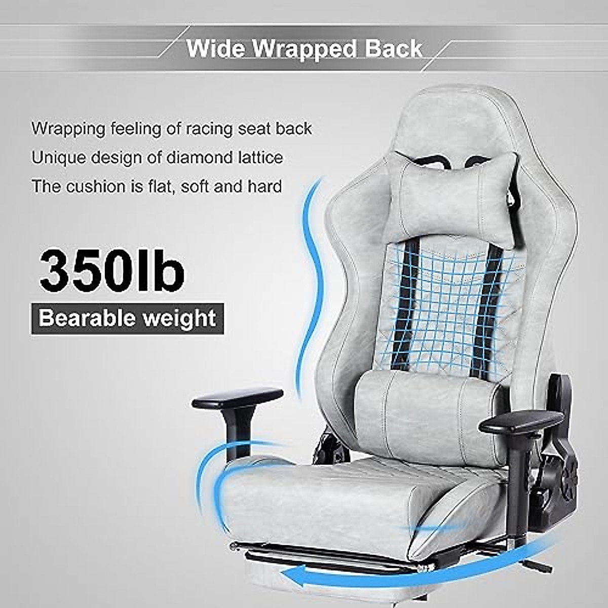 Blue Whale Massage Gaming Chair for Adults and 350LBS Reinforced Base,Thickened Seat Cushion, Adjustable Armrest, Big and Tall Ergonomic Office Computer Chair
