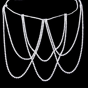 Aimimier Bohemian Rhinestone Multi Layers Leg Thigh Chain Shiny Tennis Chain Summer Beach Bikini Body Chain Crystal Sexy Body Jewelry for Women and Girls (Silver)