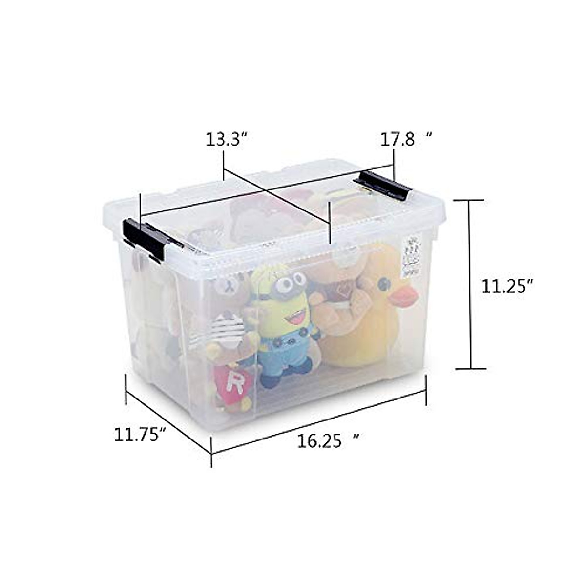 Ggbin 34 Quart Clear Storage Tote, Plastic Bin with Black Latch, 4 Packs